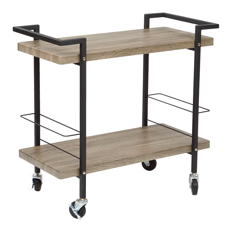 Maxwell Serving Cart in Ash Brown Veneer Finish with Black Steel Frame ...