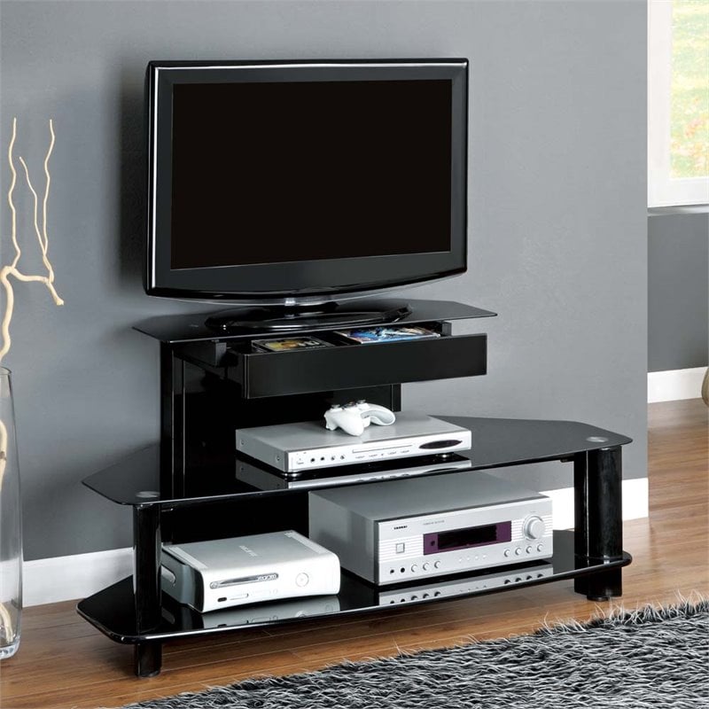 Monarch Glass Metal TV Stand in Glossy Black - I 2000