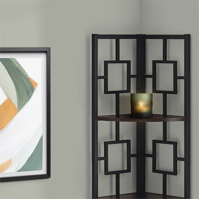 Bookshelf Etagere Corner 4 Tier 62"H Office Bedroom Metal Brown ...