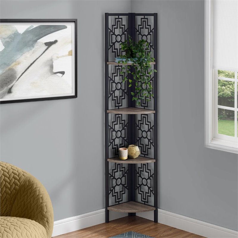 Bookshelf Etagere Corner 4 Tier 62"H Office Bedroom Metal Brown ...