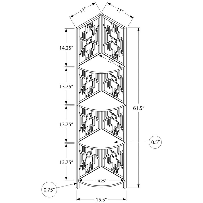 Bookshelf Etagere Corner 4 Tier 62"H Office Bedroom Metal Brown ...