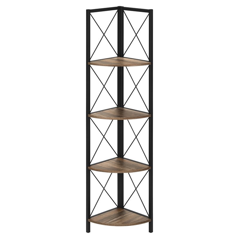 Bookshelf Etagere Corner 4 Tier 60"H Office Bedroom Metal Brown ...