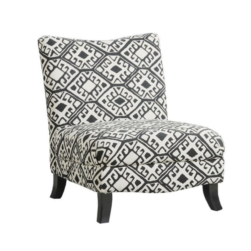 Abstract Fabric Slipper Chair in Beige Geometric Pattern - I 8114