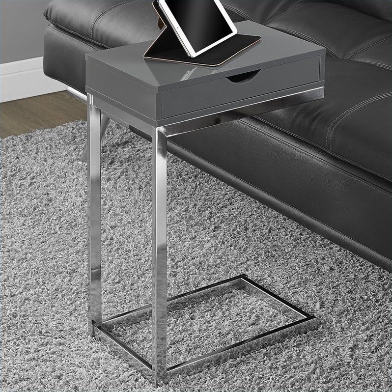 Monarch Hollow-Core Accent Table in Glossy Gray with Drawer - I 3032