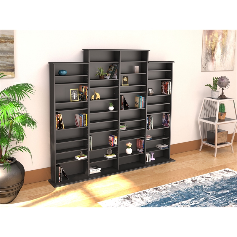 Prepac Quad 64" CD DVD Wall Media Storage Rack in Black | Cymax Business