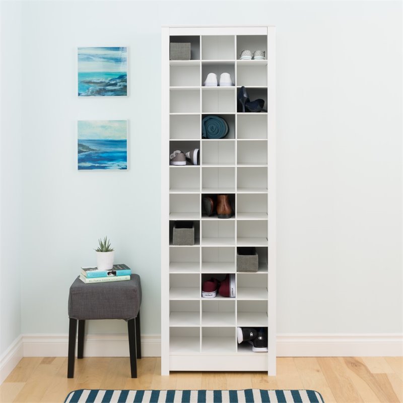 Prepac Space Saving 36 Cubby Engineered Wood Shoe Storage Cabinet in ...