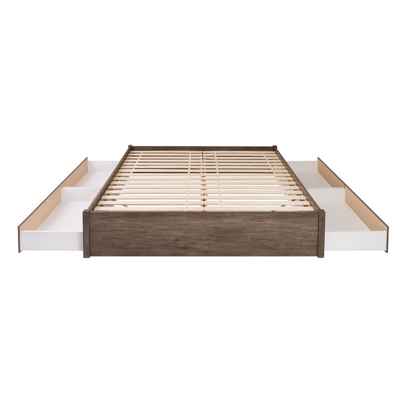 Prepac Select King 4-Post Platform Bed with 4 Drawers in Drifted Gray ...
