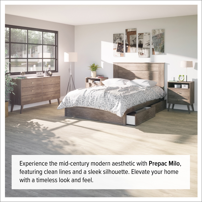 Prepac Milo Mid Century Modern 6 Drawer Double Dresser in Drifted Gray Cymax Business