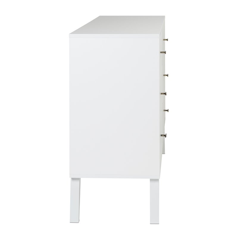 Prepac Milo Mid Century Modern 6 Drawer Double Dresser in White ...