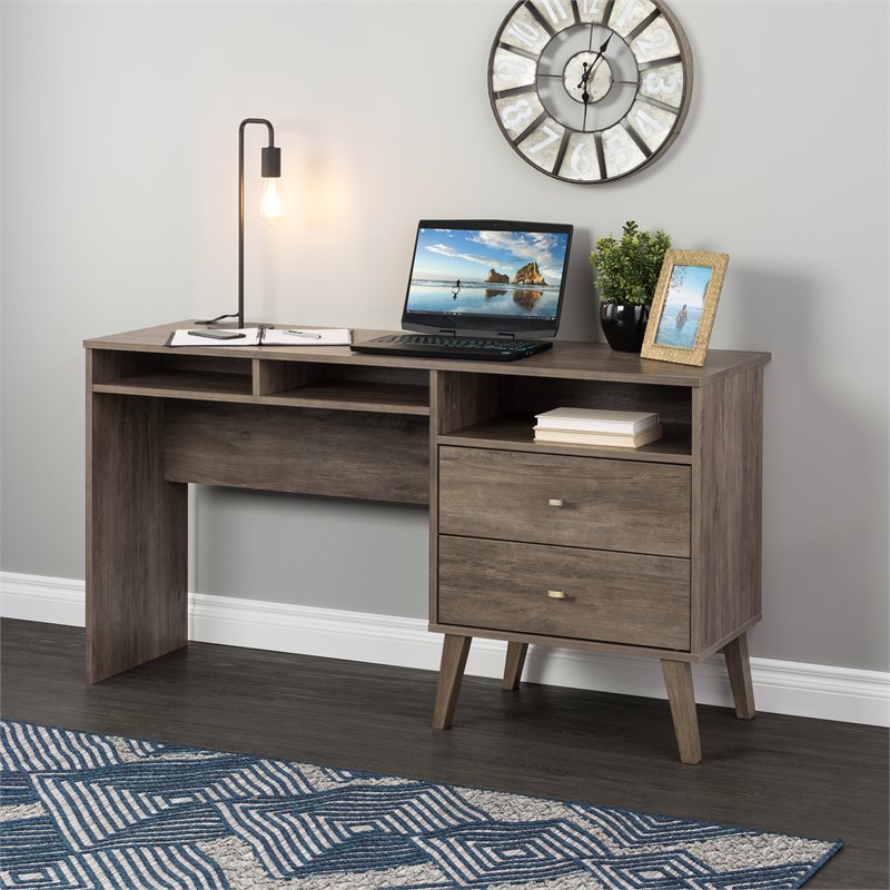 Prepac Milo Computer Desk with Side Storage and 2 Drawers in Drifted ...