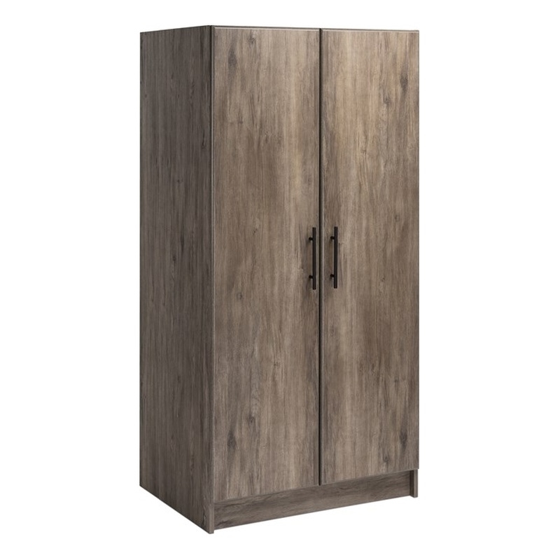 Prepac Elite 32 inch Drifted Gray Engineered Wood Wardrobe Cabinet ...