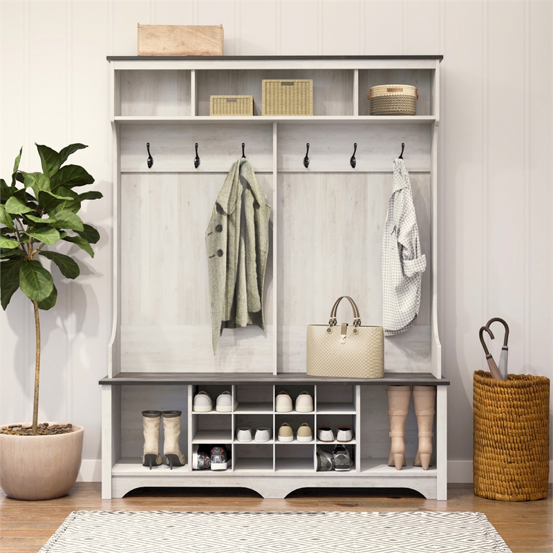 Prepac Rustic Ridge 77 in. Tall 6-Hook Engineered Wood Hall Tree in ...