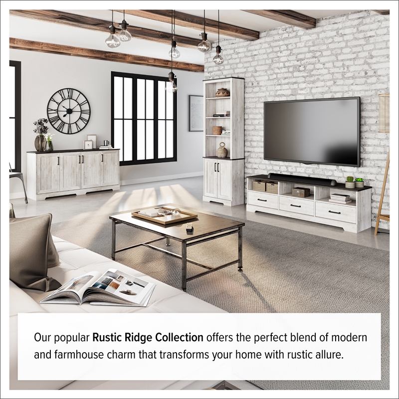 Rustic Ridge 4 door console Washed White | Cymax Business