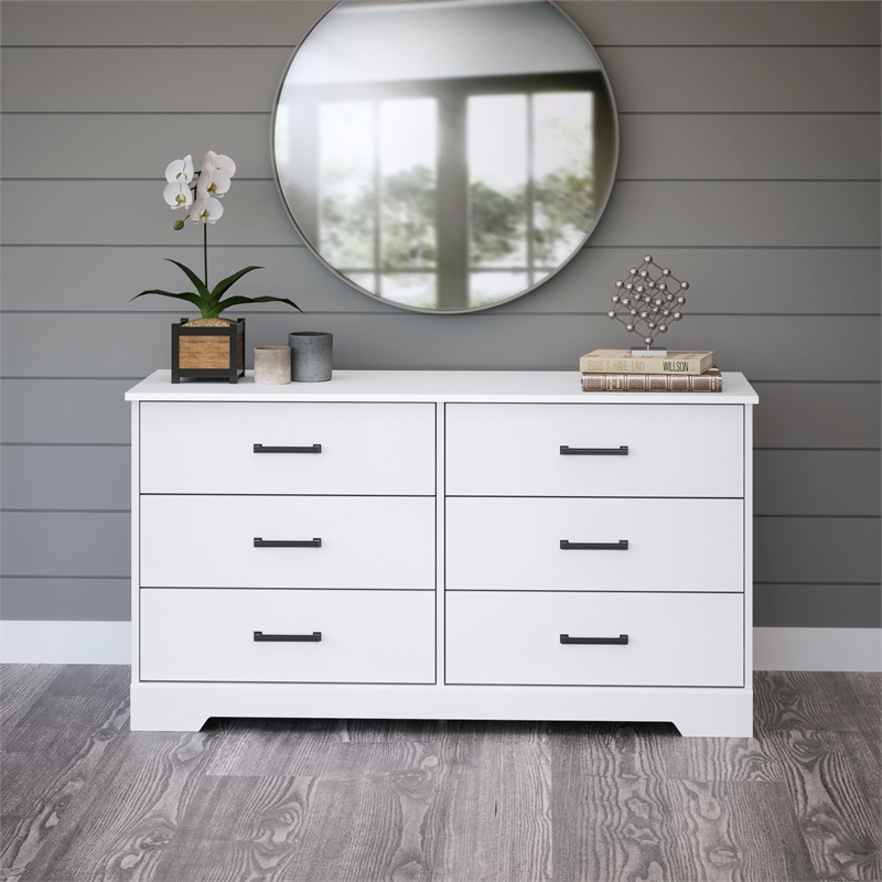 Prepac Rustic Ridge 53.25 in. 6-Drawer Engineered Wood Dresser in White