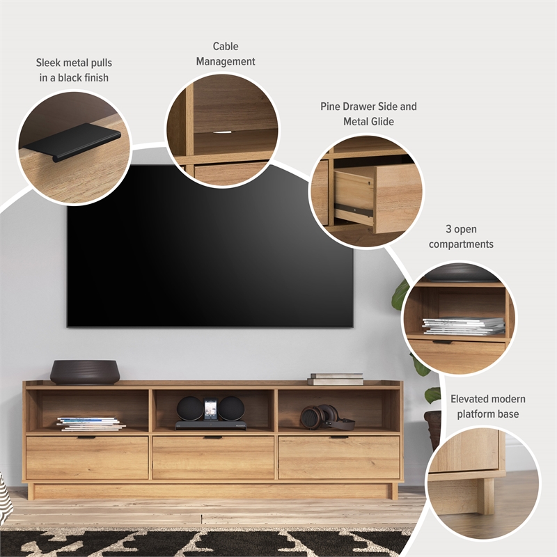 Prepac Simply Modern 70" TV Stand Oak | Cymax Business