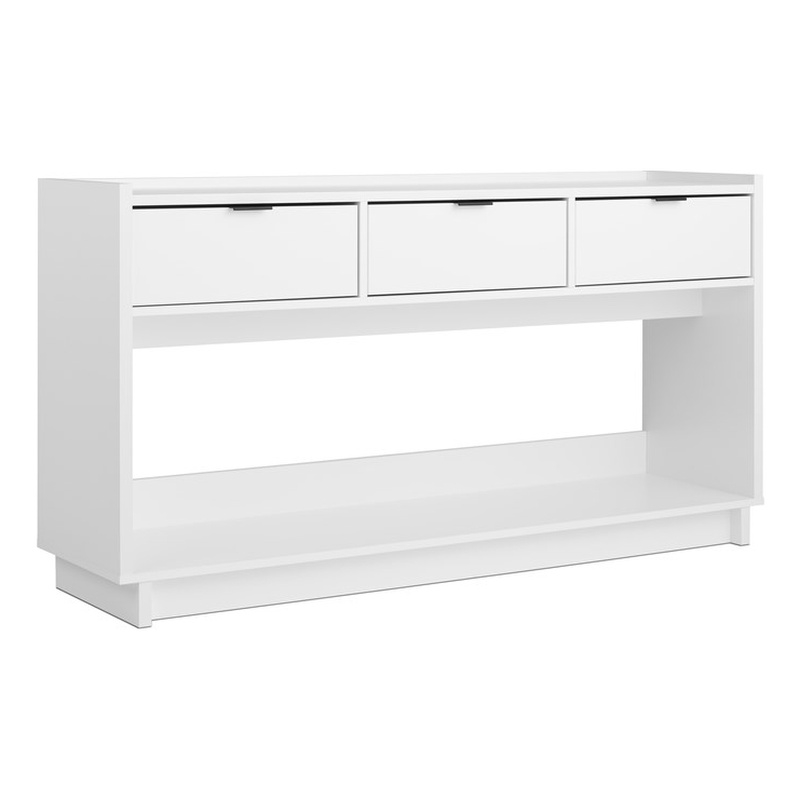 White Simply Modern Entryway Table Narrow Console Table with 3 Drawers ...