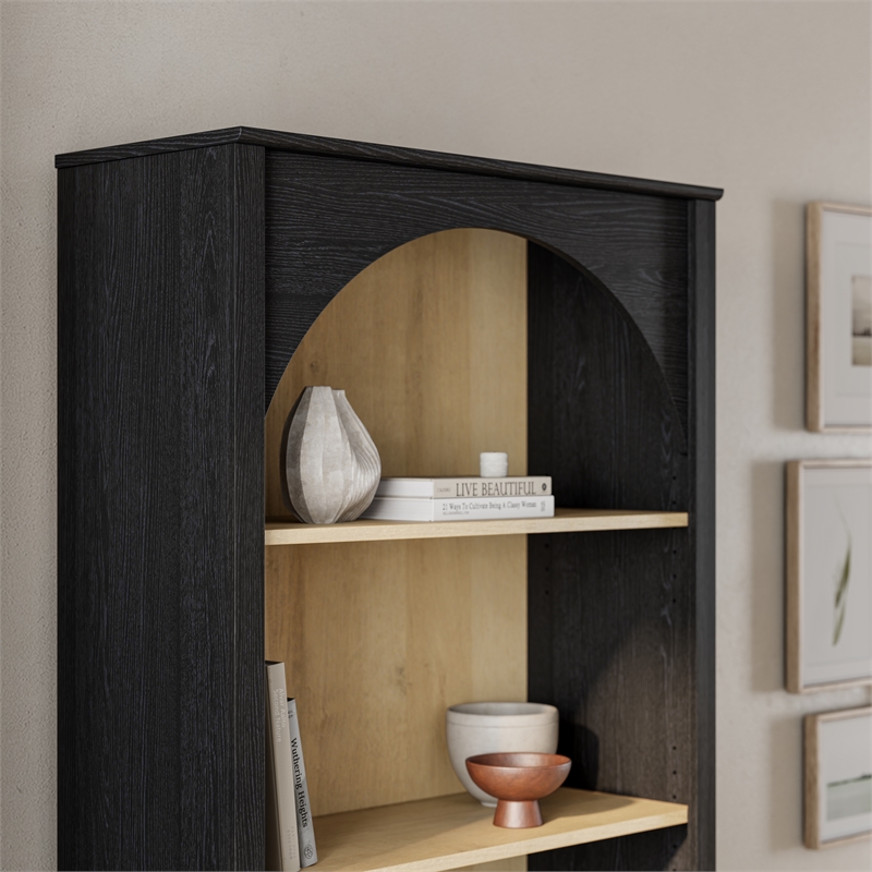Ark 78" Tall 5-Tier Arched Bookcase Black Oak with Oak Finish Interior ...