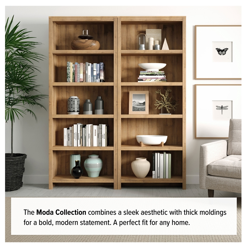 Moda 5-Tier Tall Wooden Bookcase Oak Storage Cabinet Display Cabinet