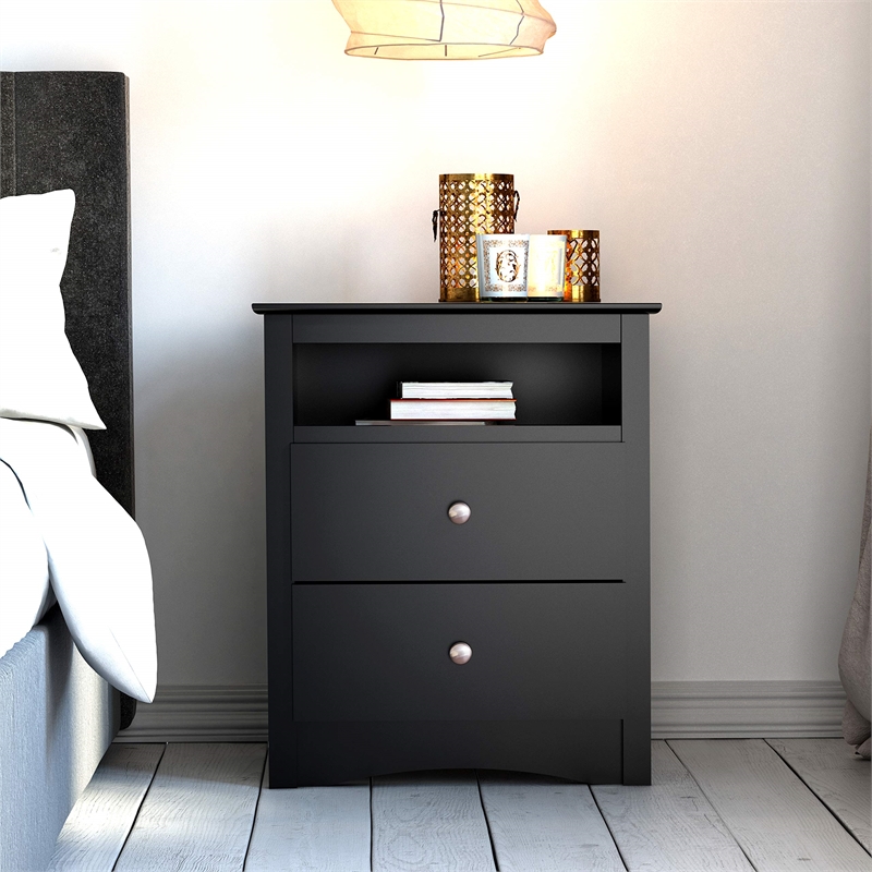 Prepac Sonoma 23.25 in. 2-Drawer Engineered Wood Nightstand in Black