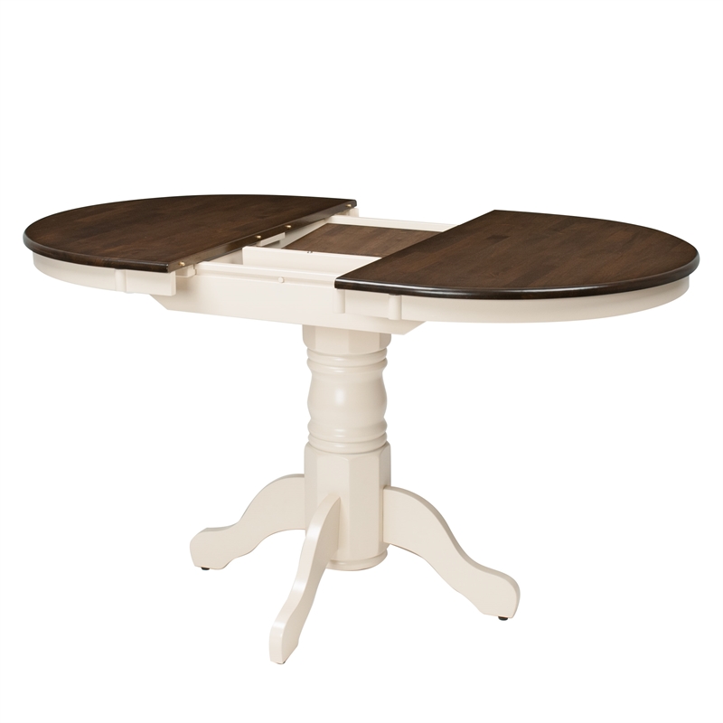 CorLiving Dillon Brown and Cream Extendable Dining Table with Wood Pedestal Base