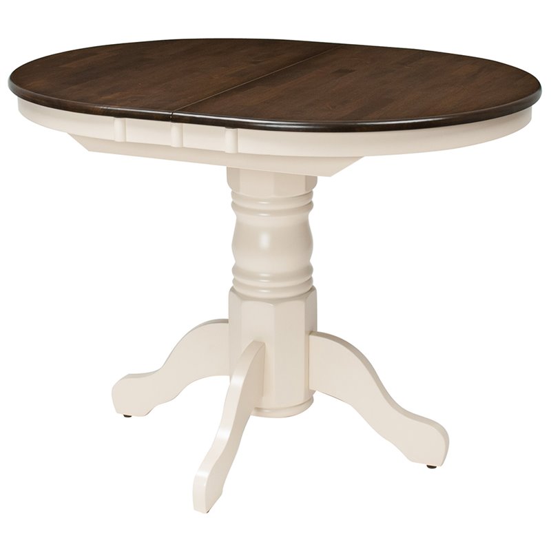 Corliving Dillon Extendable Oval Dining Table in Cream and Dark Brown Wood