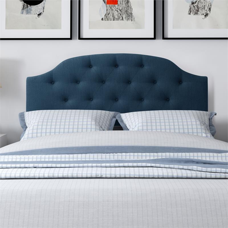 Calera Navy Blue Fabric Diamond Tufted Arched Double Full Headboard BushFurnitureCollection