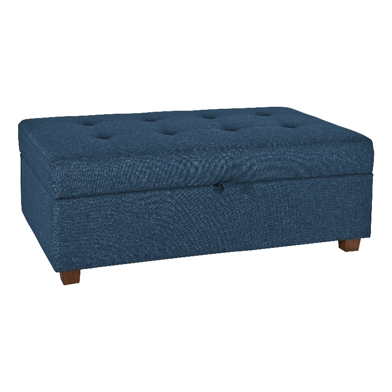 Aubin Large Prussian Blue Fabric Tufted Contemporary Storage Ottoman ...