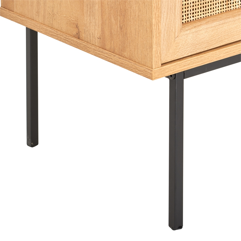 Emmett Light Brown Engineered Wood and Rattan Contemporary Sideboard Buffet