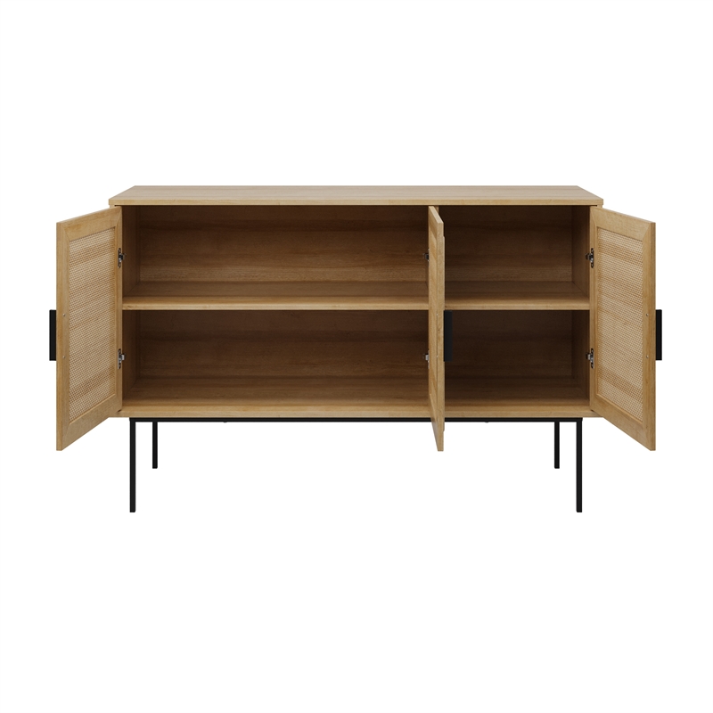Emmett Light Brown Engineered Wood and Rattan Contemporary Sideboard Buffet