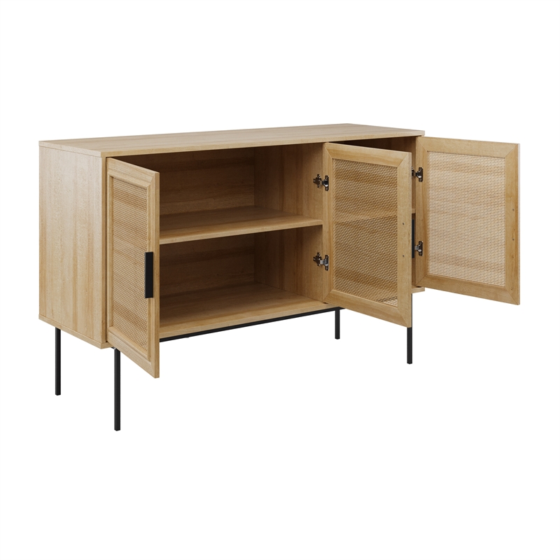 Emmett Light Brown Engineered Wood and Rattan Contemporary Sideboard Buffet