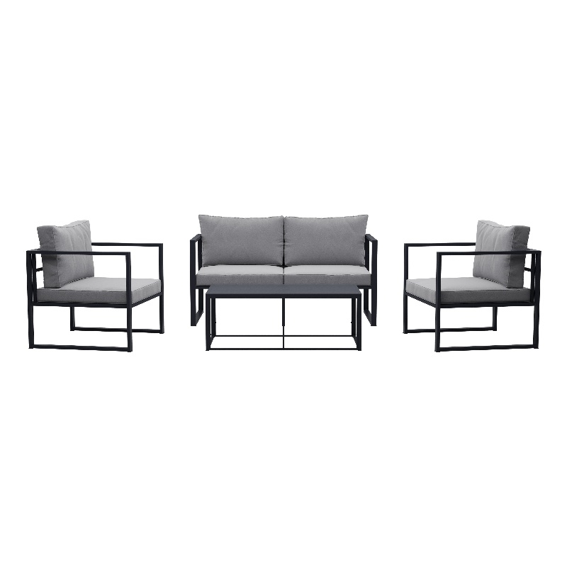 CorLiving Delia 4-Piece Black Metal / Steel Frame Patio Set with Gray ...
