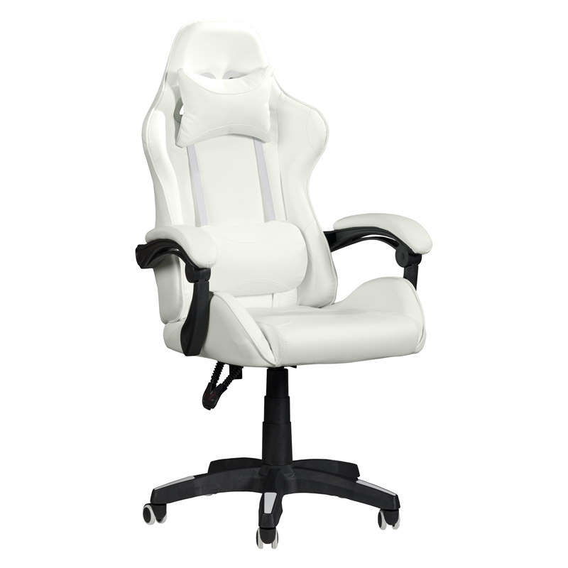 CorLiving Ravagers White Vinyl PVC Fabric Reclining Gaming Chair ...