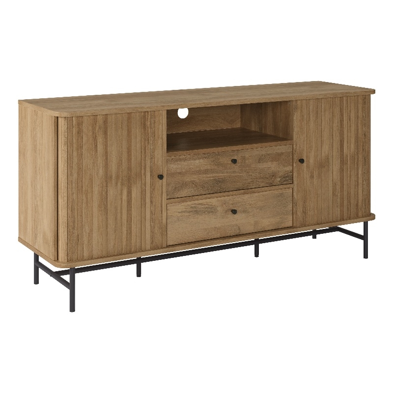 CorLiving Hikari Engineered Wood Tall Sideboard Buffet in Light Brown ...