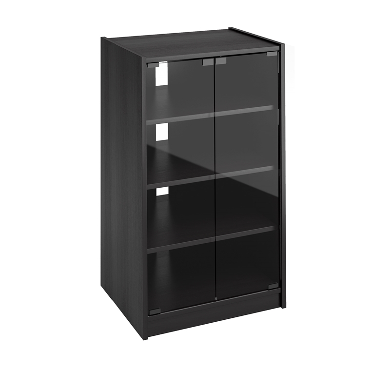 Corliving Ravenwood Black Audio Component Stand with Glass Doors - CR-2360
