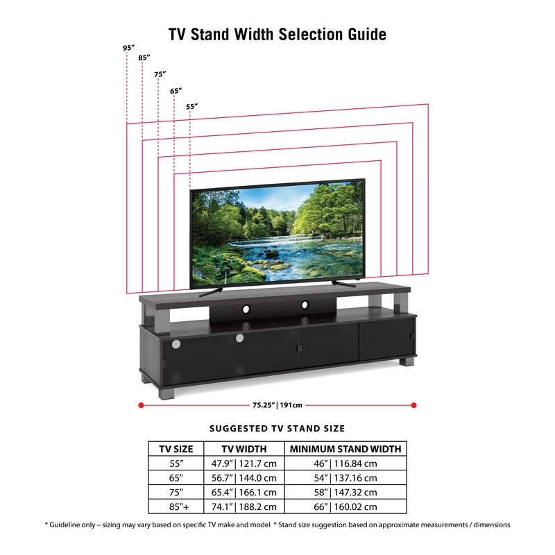 CorLiving Black Engineered Wood TV Stand w Storage Glass Doors TVs up to 95