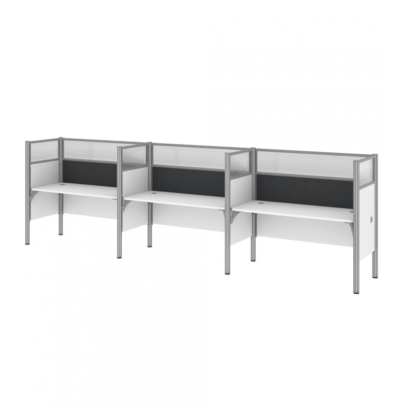 Bestar Pro-Biz 3 Person Melamine/Metal Workstation in White and Gray ...