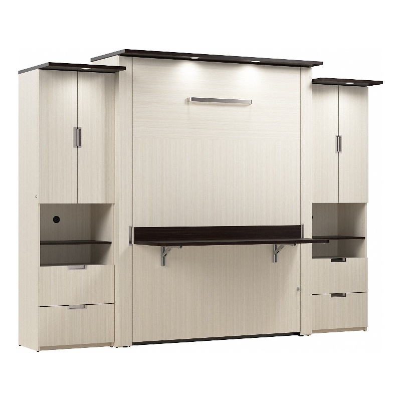 Bestar Lumina 3 Piece Queen Storage Wall Bed Set in White Chocolate Cymax Business