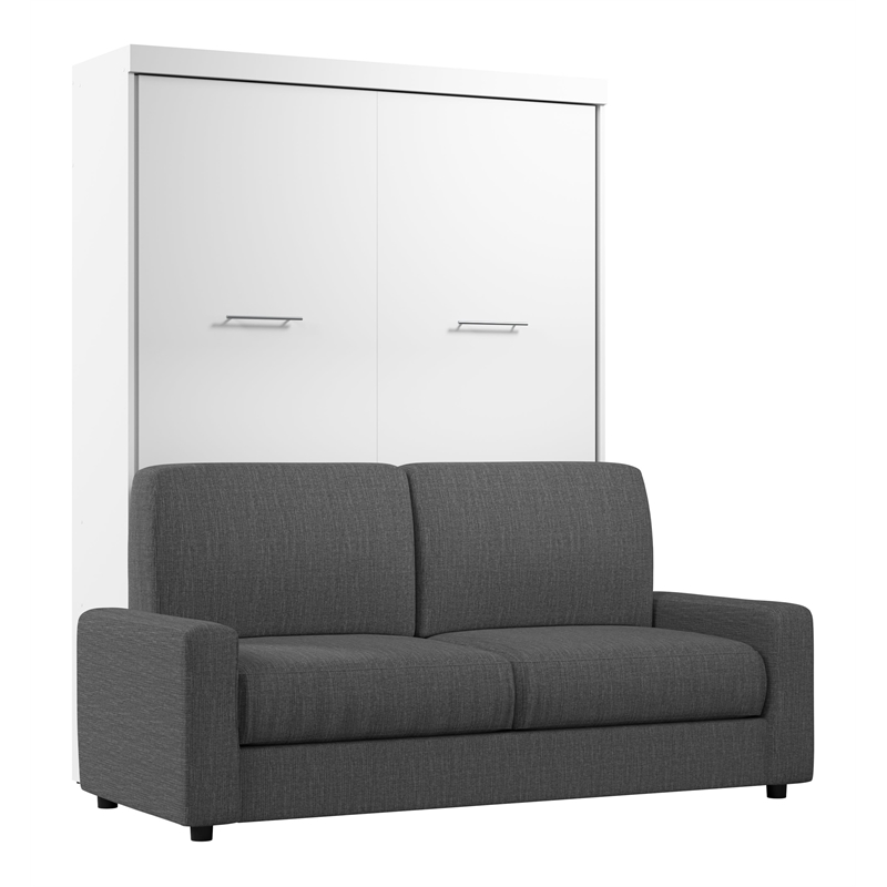 Bestar Nebula 2-Piece Modern Wood Queen Wall Bed Set in White and Gray