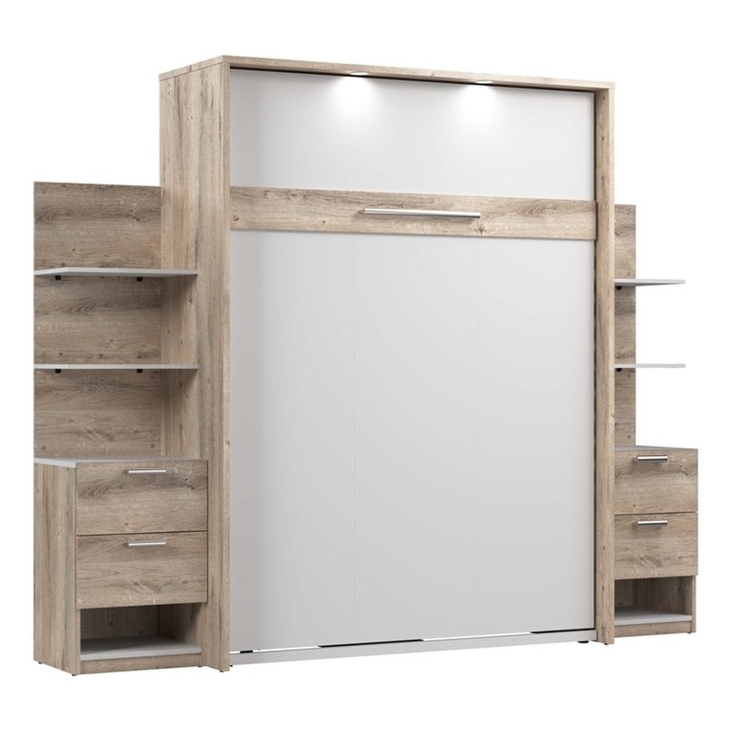 Cielo Queen Murphy Bed with Nightstands in Rustic Brown White Engineered Wood