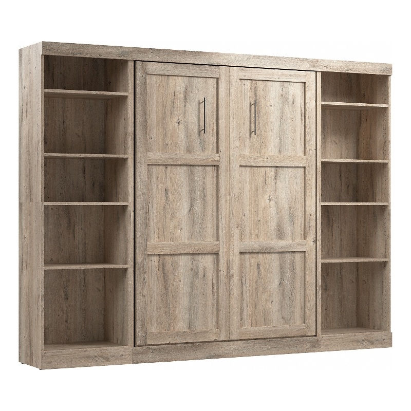 Bestar Pur Full Murphy Bed with 2 Shelving Units (109W) in Rustic Brown ...