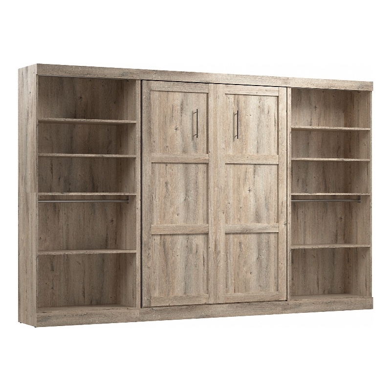 Bestar Pur Full Murphy Bed with 2 Shelving Units (131W) in Rustic Brown ...