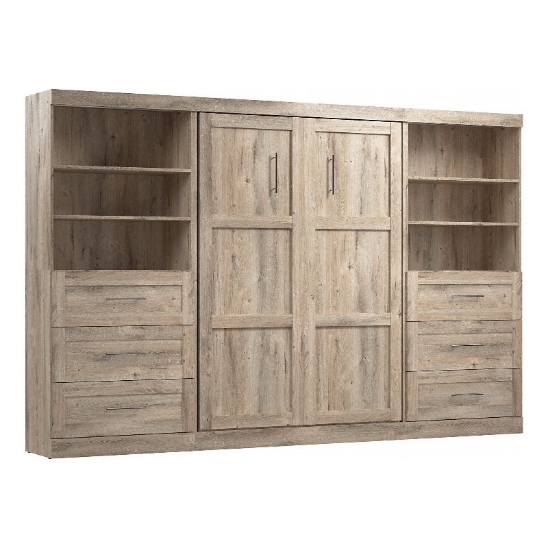 Bestar Pur Full Murphy Bed and 2 Shelving Units w/Drawers (131W) in ...