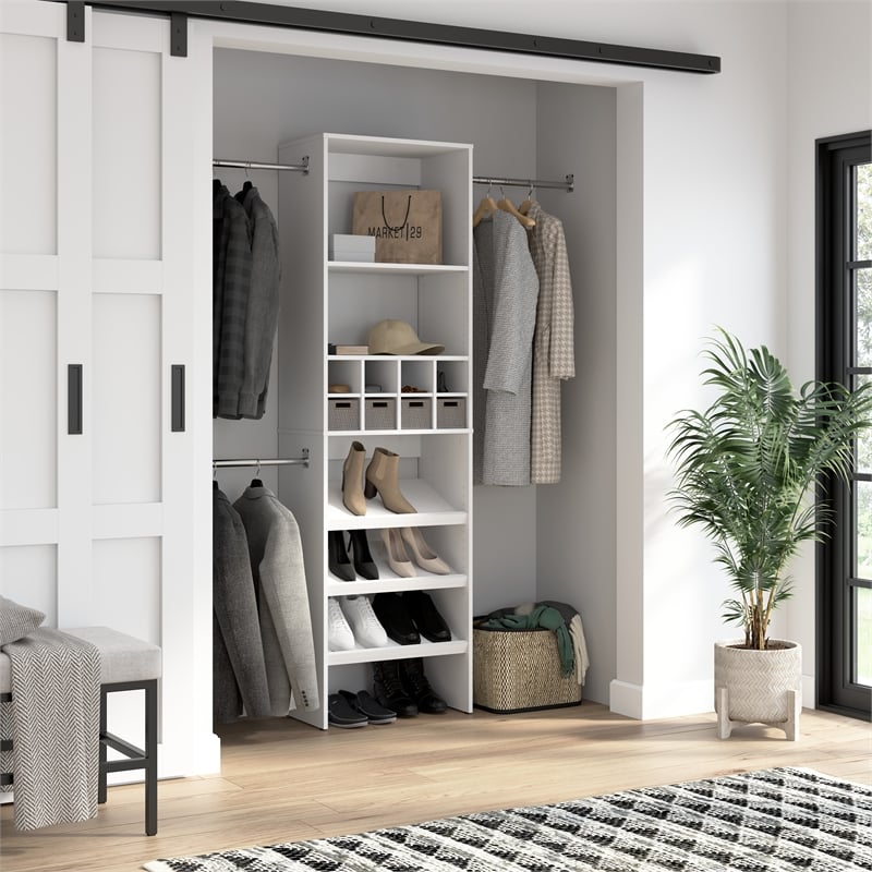 Carina Closet 24W Organizer with Shoe Shelves Rods Cubbies - Engineered ...