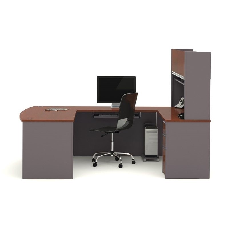Bestar Connexion U-Shaped Workstation with 1 Pedestal in Bordeaux ...