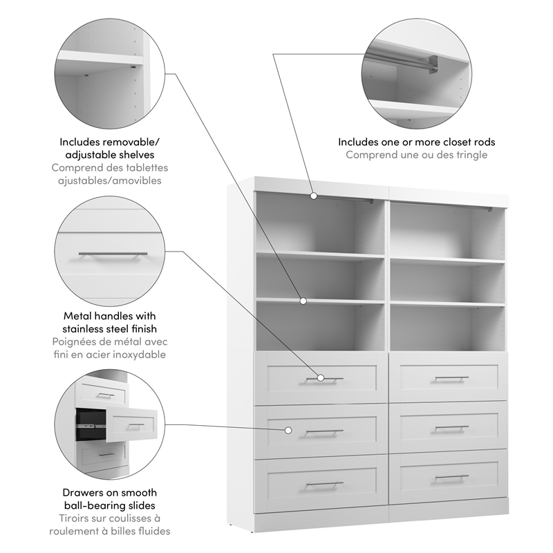 Bestar Pur 72W Closet Organizer with Drawers in White - Engineered Wood ...