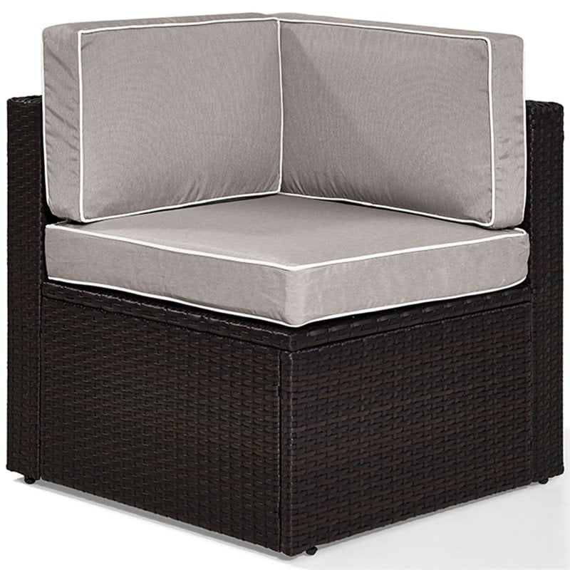 Crosley Palm Harbor Wicker Corner Patio Chair in Brown and Gray | Bush ...