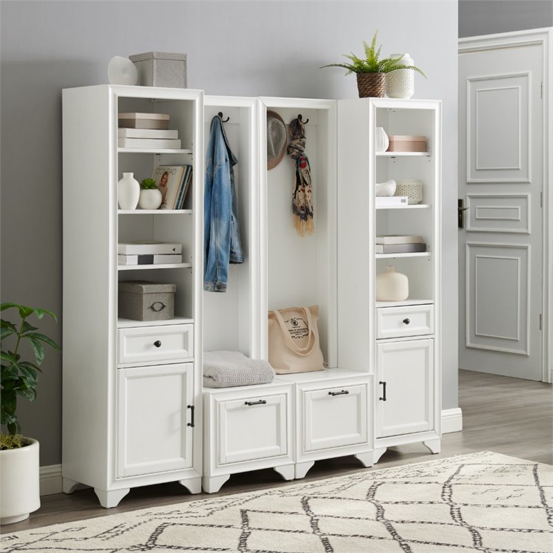 Crosley Tara 4 Piece Transitional Entryway Set in Distressed White ...