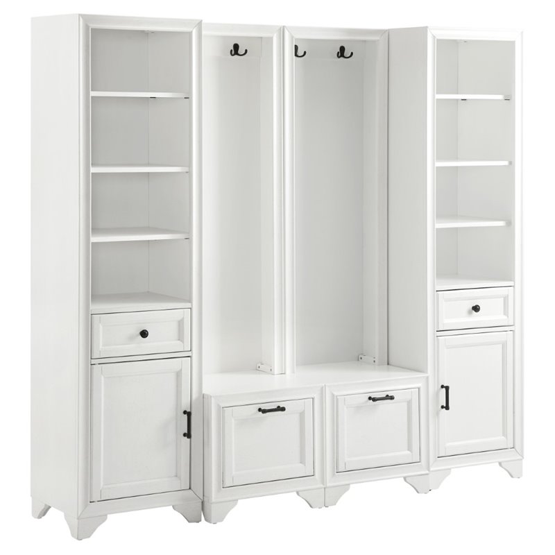 Crosley Tara 4 Piece Transitional Entryway Set in Distressed White ...