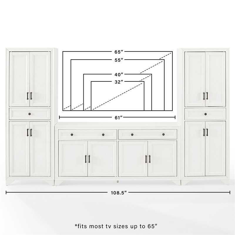 Crosley Furniture Tara 3PC Entertainment Center/Sideboard with Pantries ...
