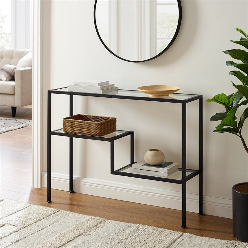 Crosley Furniture Sloane Modern Glass & Metal Console Table in Matte Black/Clear | Cymax Business